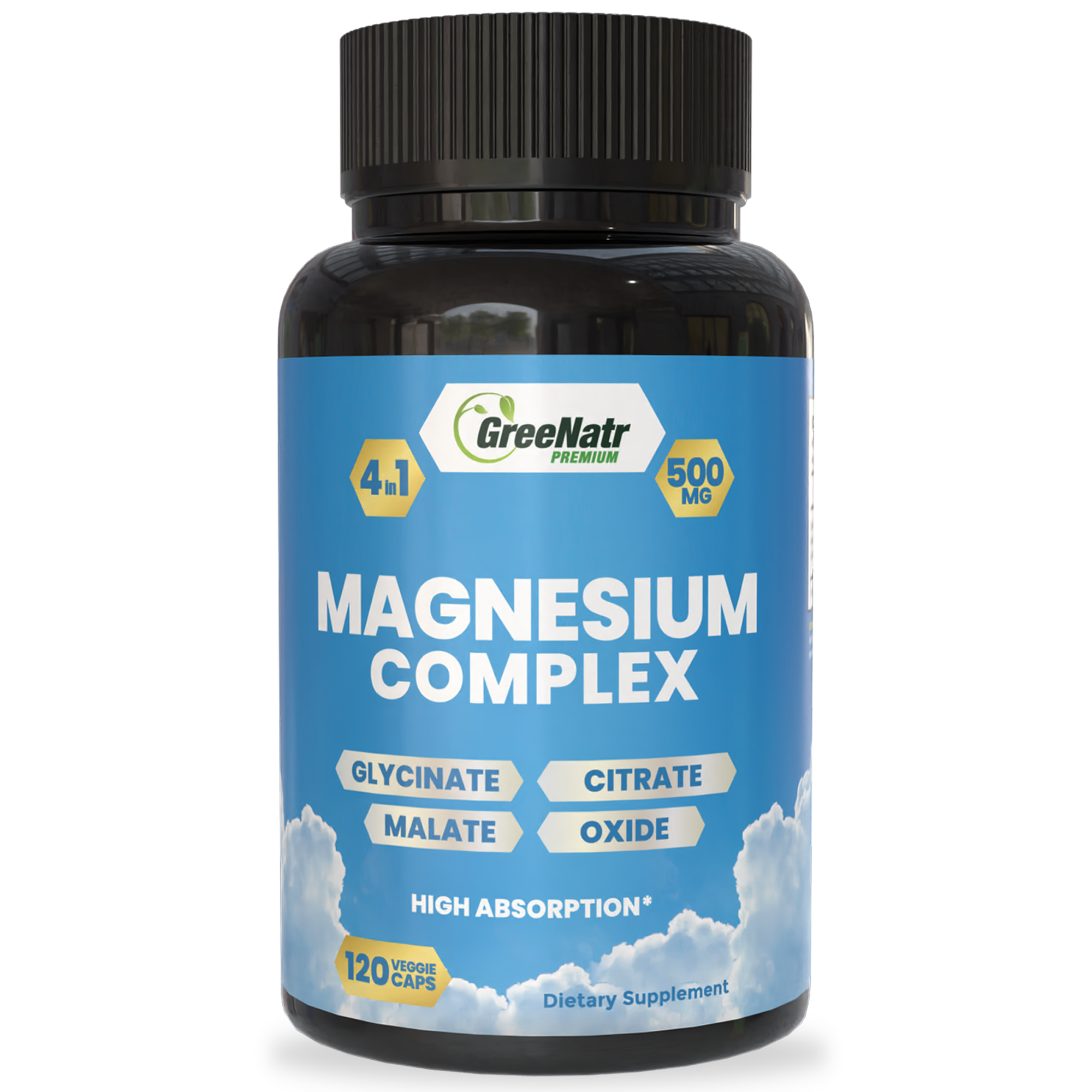 Magnesium Supplement with Glycinate, Citrate, Malate & Oxide (120 Coun
