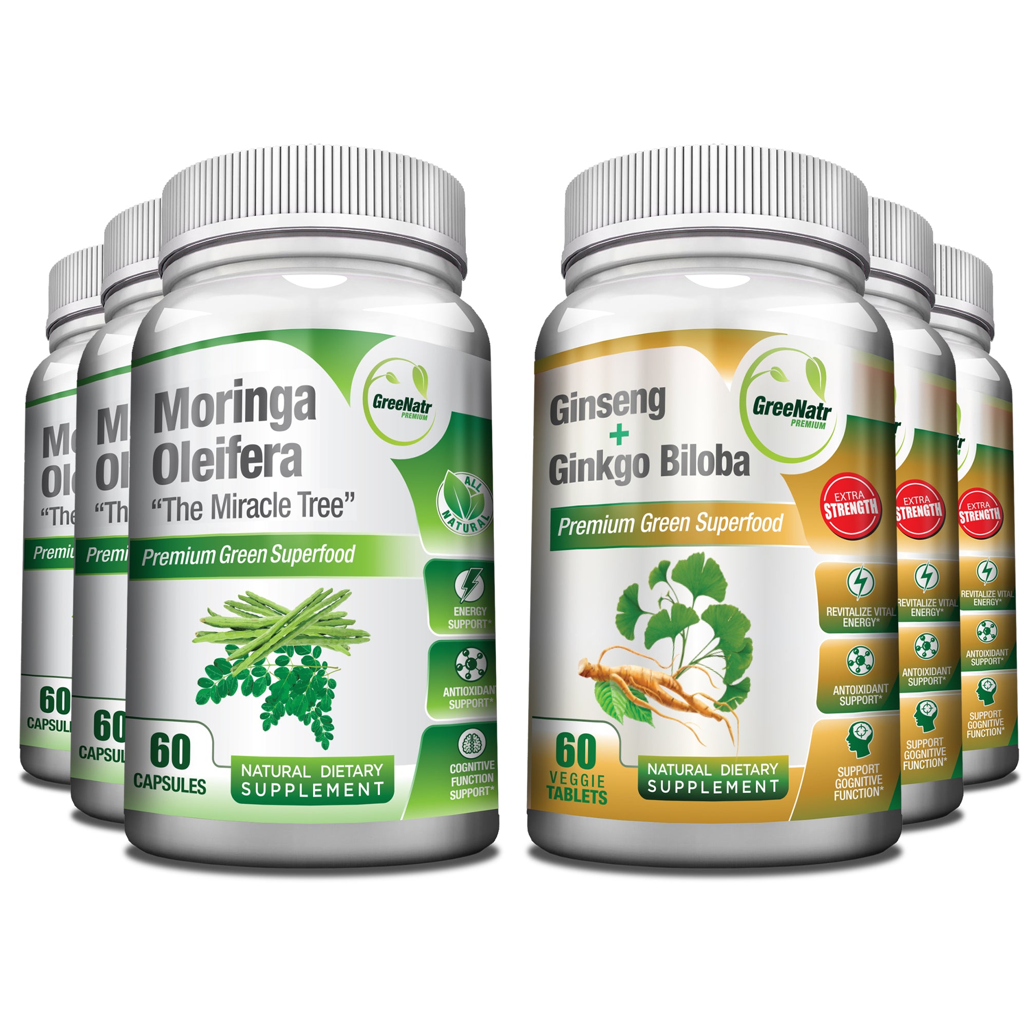 Focus + Energy Bundle: Ginseng & Ginkgo Biloba + Moringa – GreeNatr Premium